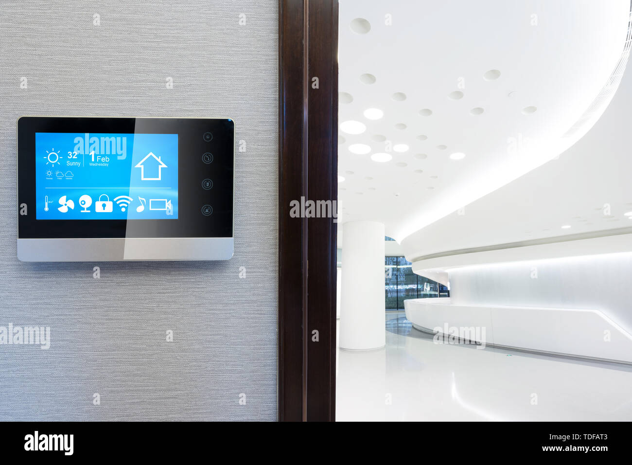 smart screen with smart home with modern hall Stock Photo - Alamy
