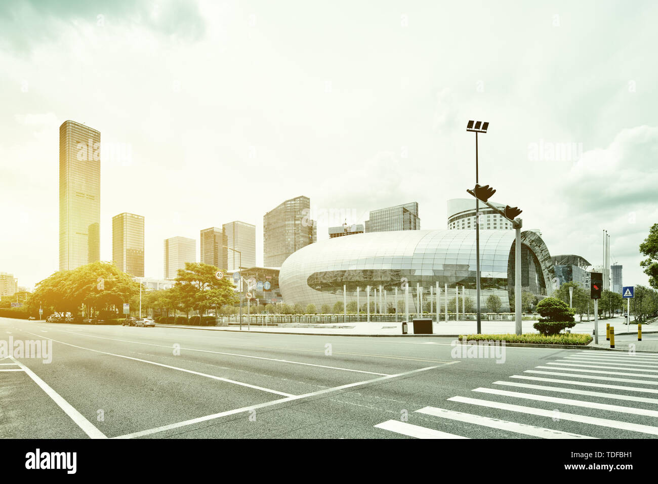 Modern skyline and urban street Stock Photo - Alamy