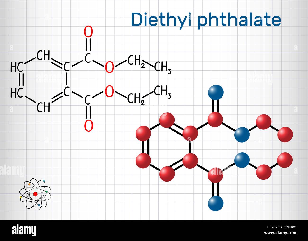 Diethyl phthalate, DEP plasticizer molecule, is a phthalate ester ...