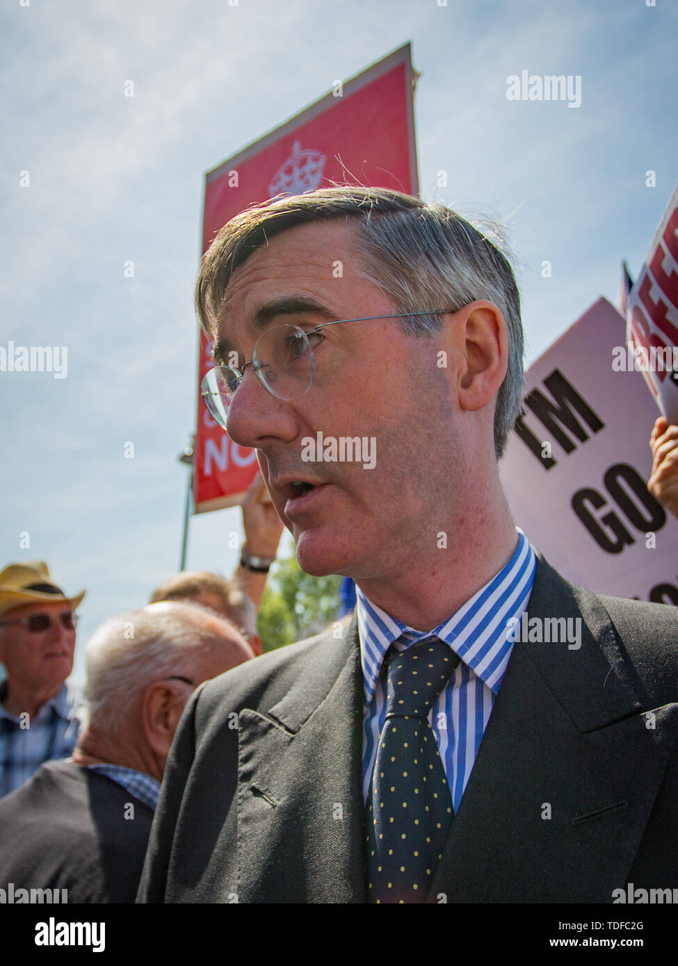 Jacob Rees-Mogg departs the House of Commons, Westminster. Featuring ...