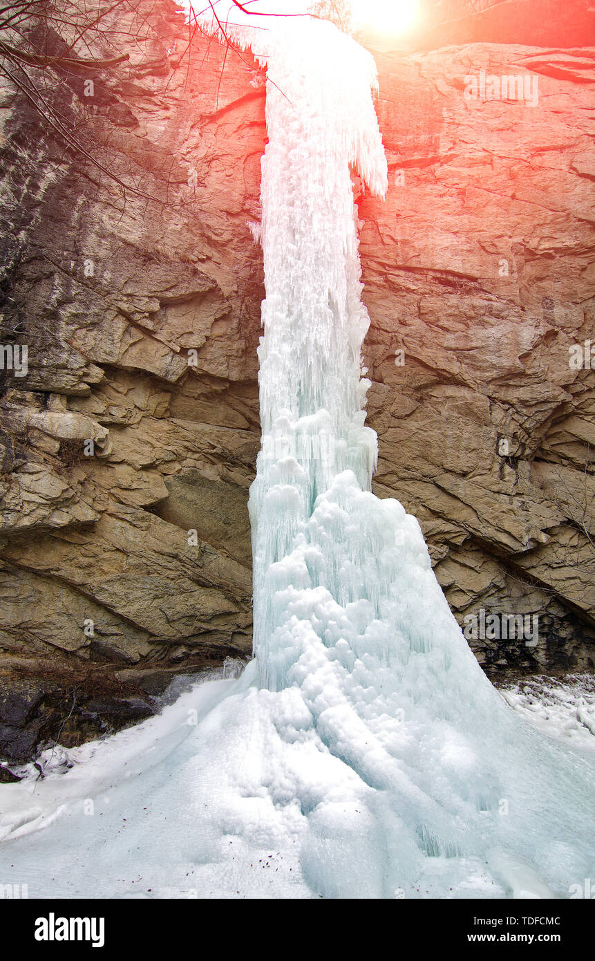 Ice Waterfall Landscape of Liuyu Flying Gorge in Qinling Stock Photo ...