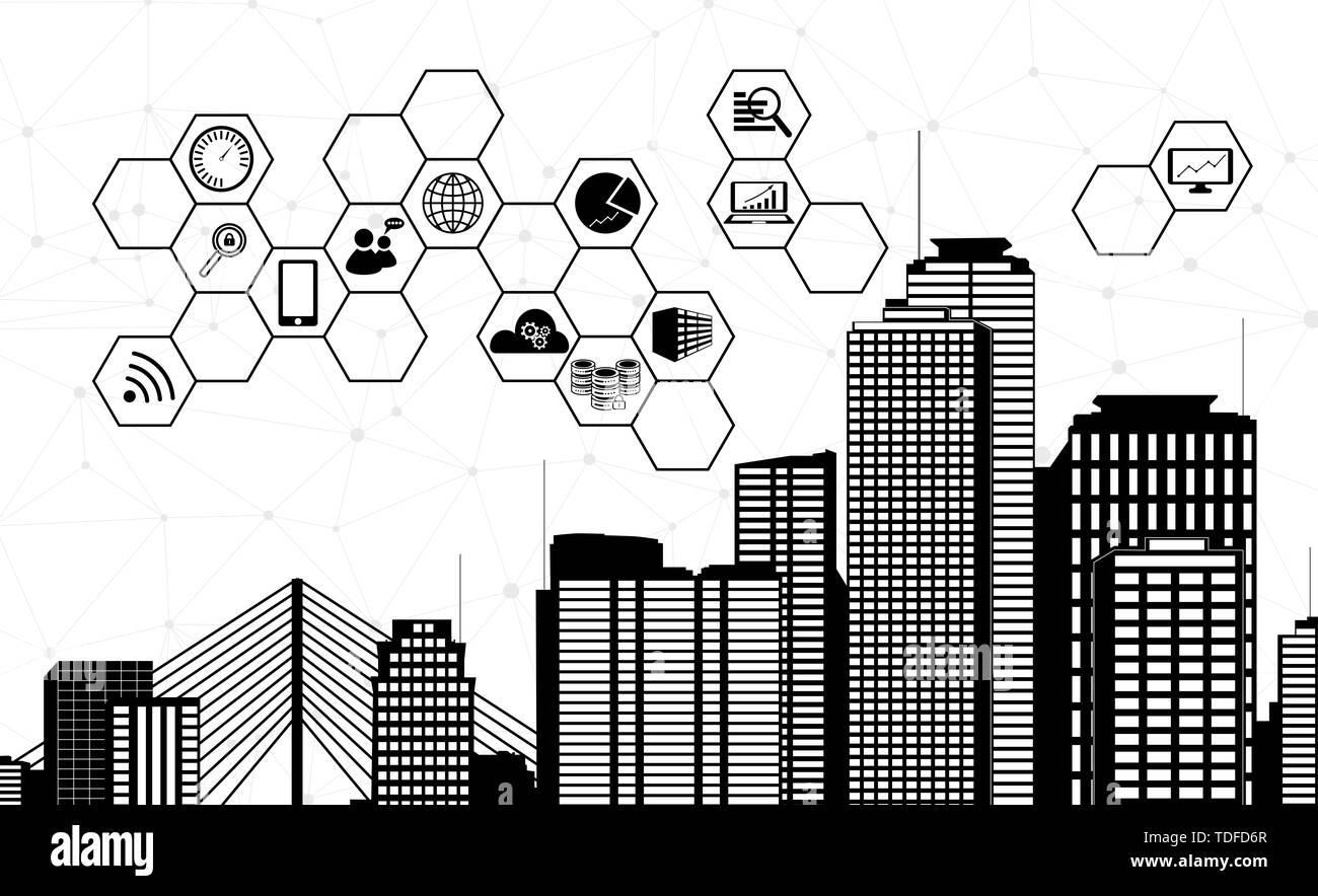 Big data concept icon with city building illustration Stock Photo - Alamy
