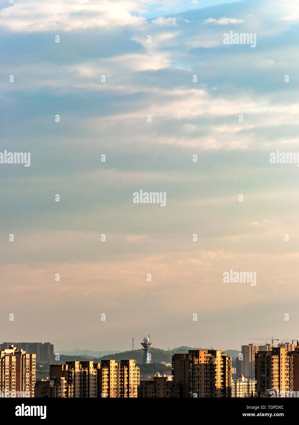 High rise building city no one with modern air and river hi-res stock ...