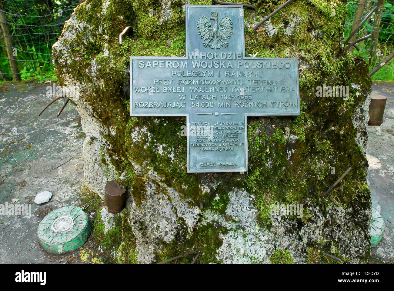 Memorial stone of Polish sappers on a site of briefing room, where ...
