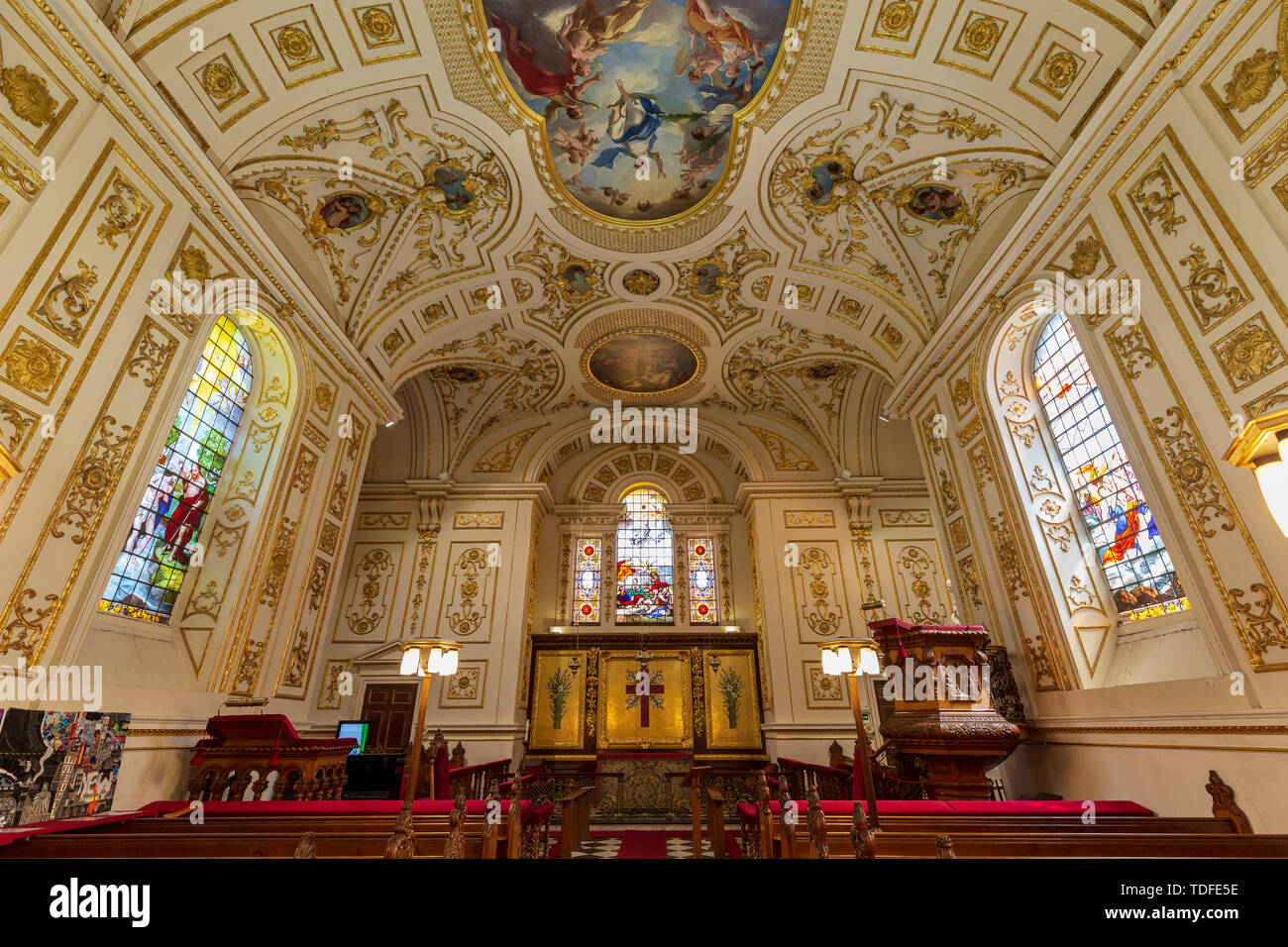 The interior of Great Witley Church with painted ceiling, Ascension of ...