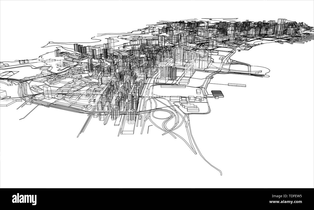 Outline city concept. Wire-frame style Stock Vector Image & Art - Alamy