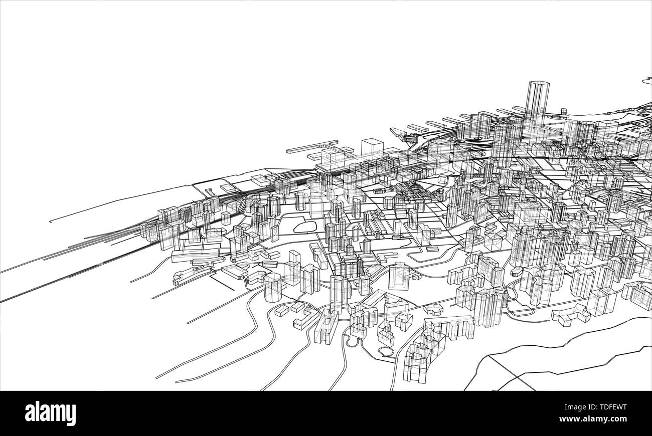 Outline city concept. Wire-frame style Stock Vector Image & Art - Alamy
