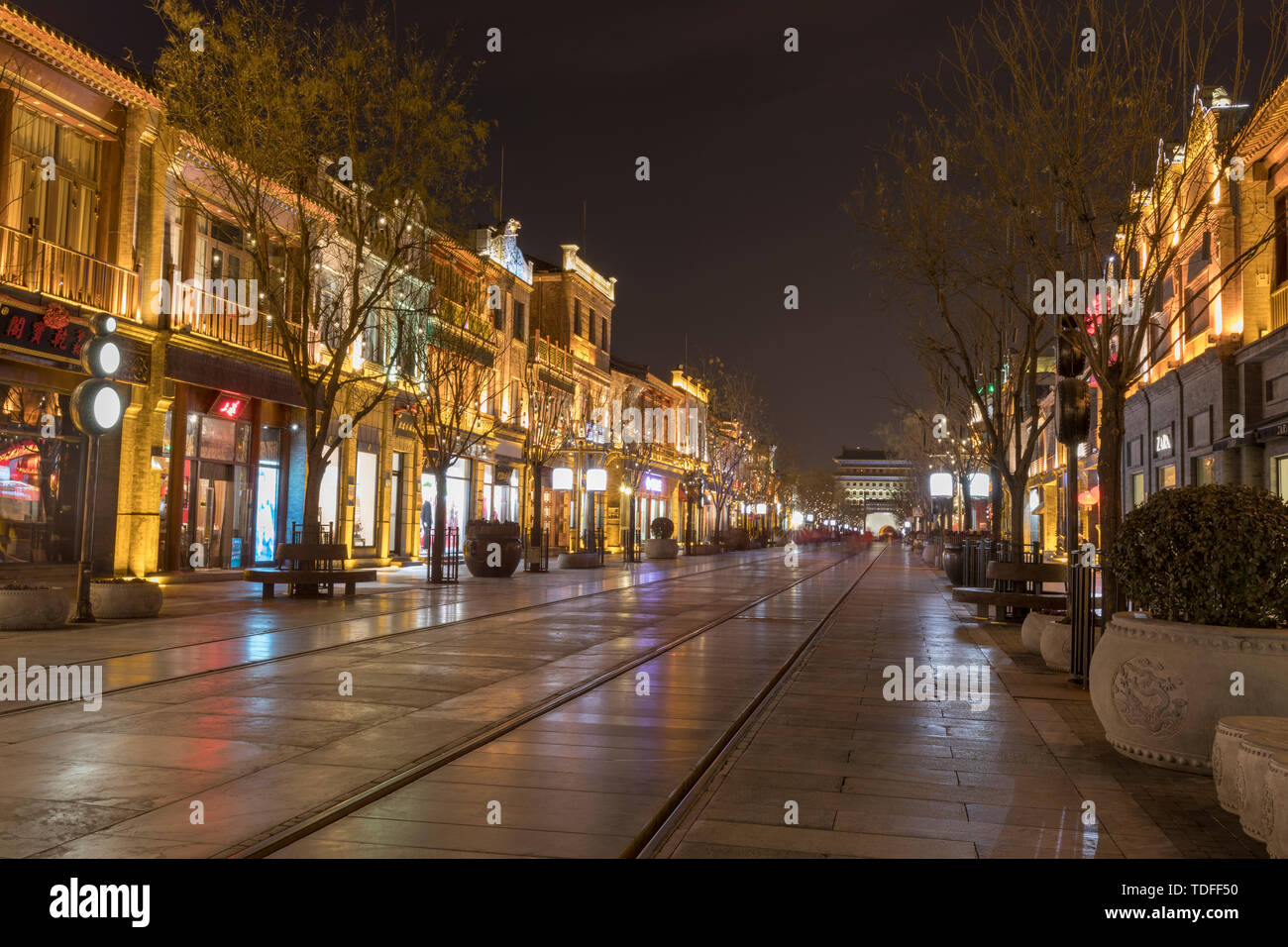 Night view of the front gate fence pedestrian street Stock Photo - Alamy