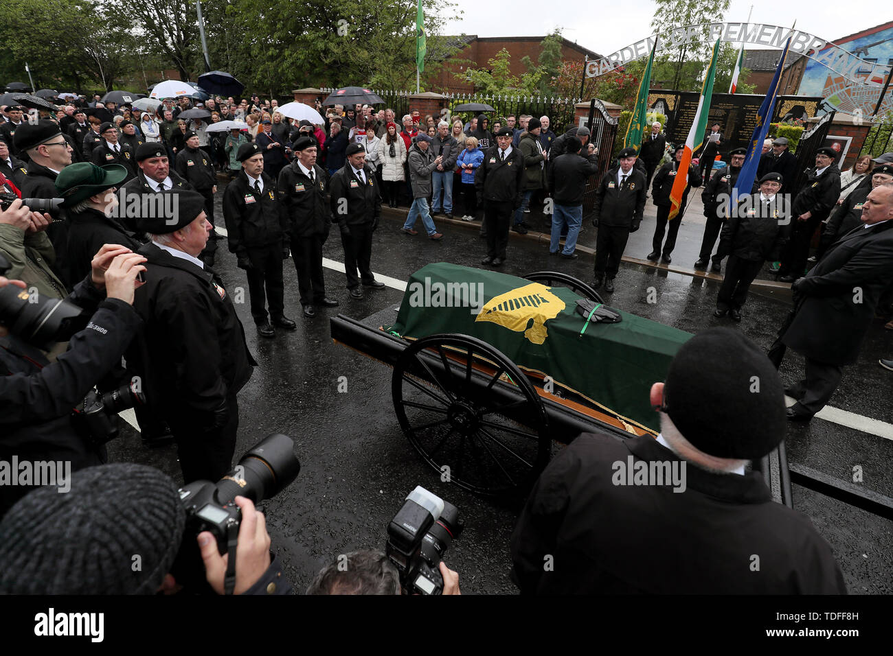 The coffin of former Provisional IRA leader Billy McKee accompanied by ...