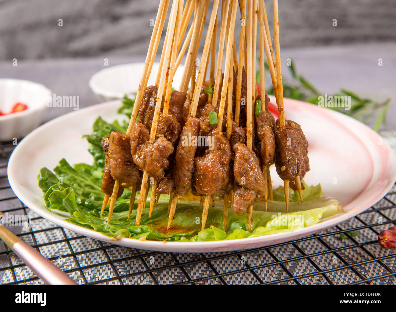 Iron plate barbecue lamb kebab, duck gizzard, lamb, pork beef Stock ...