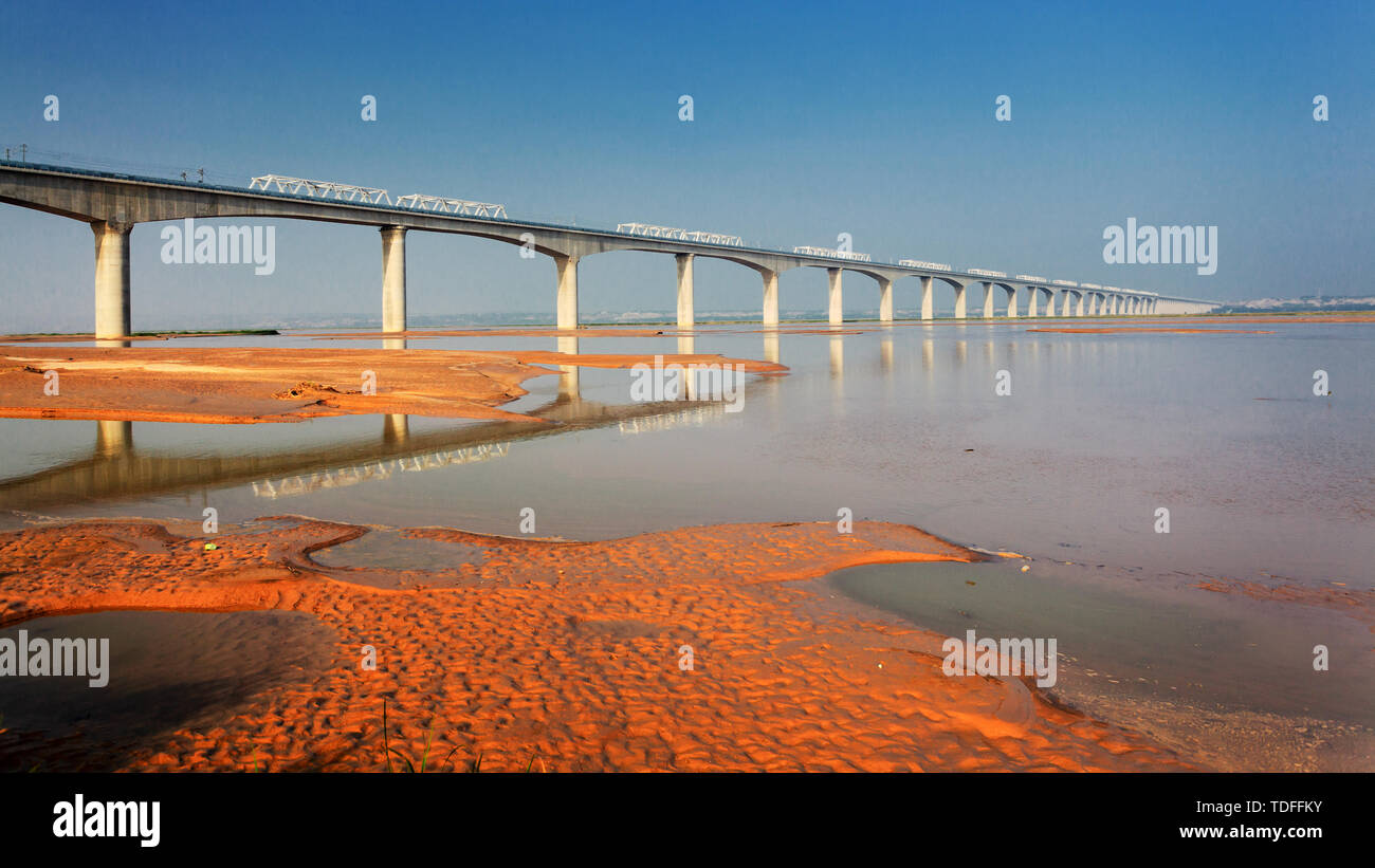 Great West High-speed Railway Bridge of the Yellow River Stock Photo ...