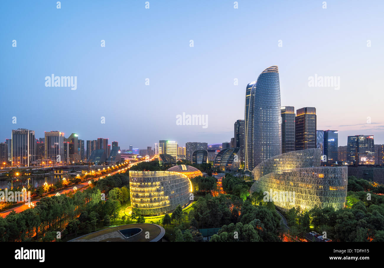 Night view of Tianfu Avenue, Chengdu City Stock Photo - Alamy
