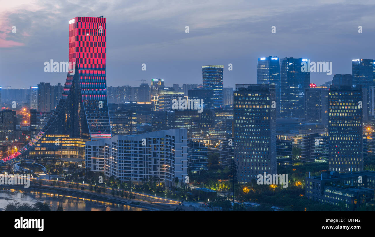 High rise building city center city appearance at night buildings hi ...