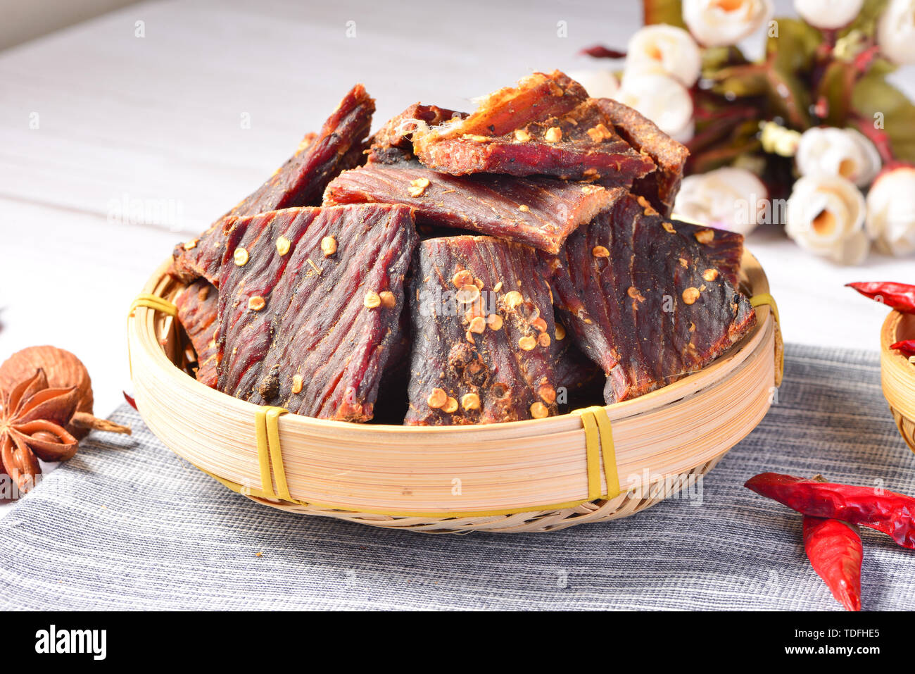 Air-dried hand-torn beef HD picture Stock Photo - Alamy