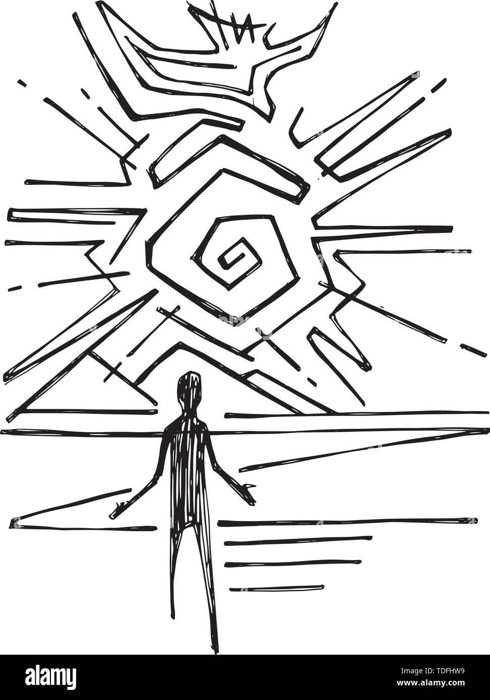 Hand drawn vector illustration or drawing of a man and the Holy Spirit ...