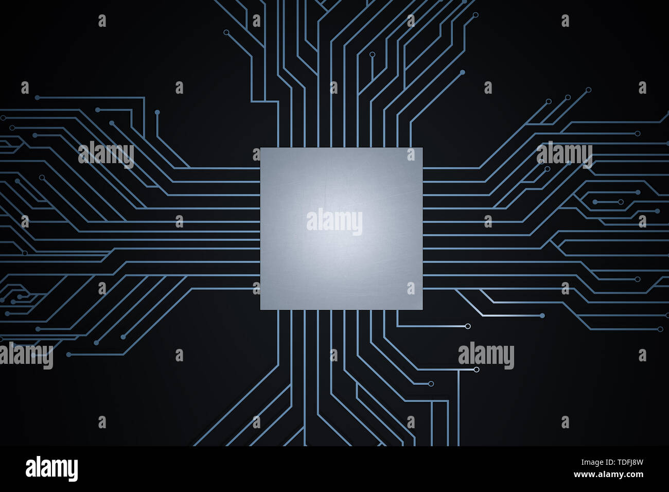 Three-dimensional rendering, circuit board with blue chip Stock Photo ...