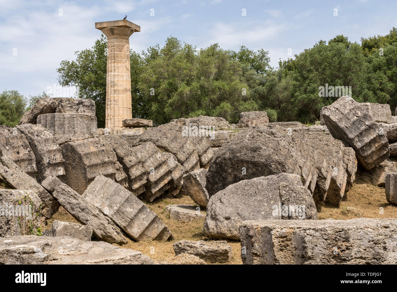 Collapsed Temple of Zeus at the site of the first Olympics at Olympia ...