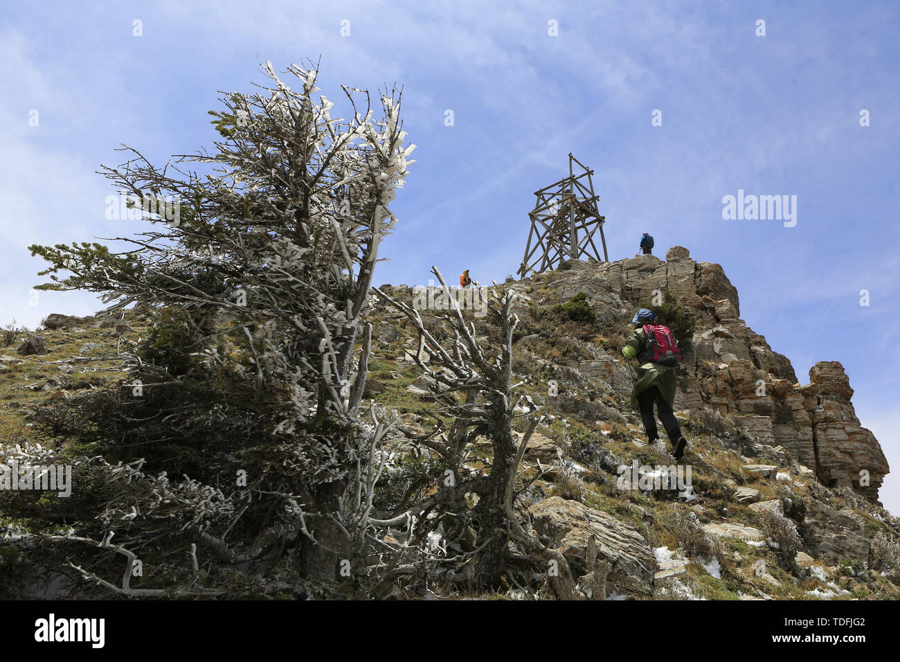 Outdoor mountaineering hiking through self-driving photography Stock ...