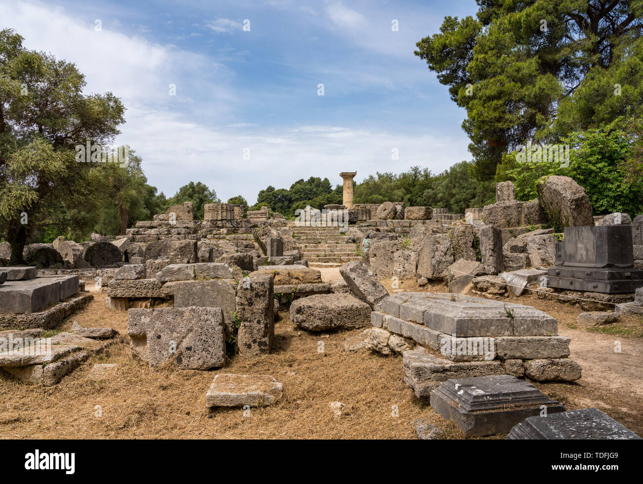 Collapsed Temple of Zeus at the site of the first Olympics at Olympia ...