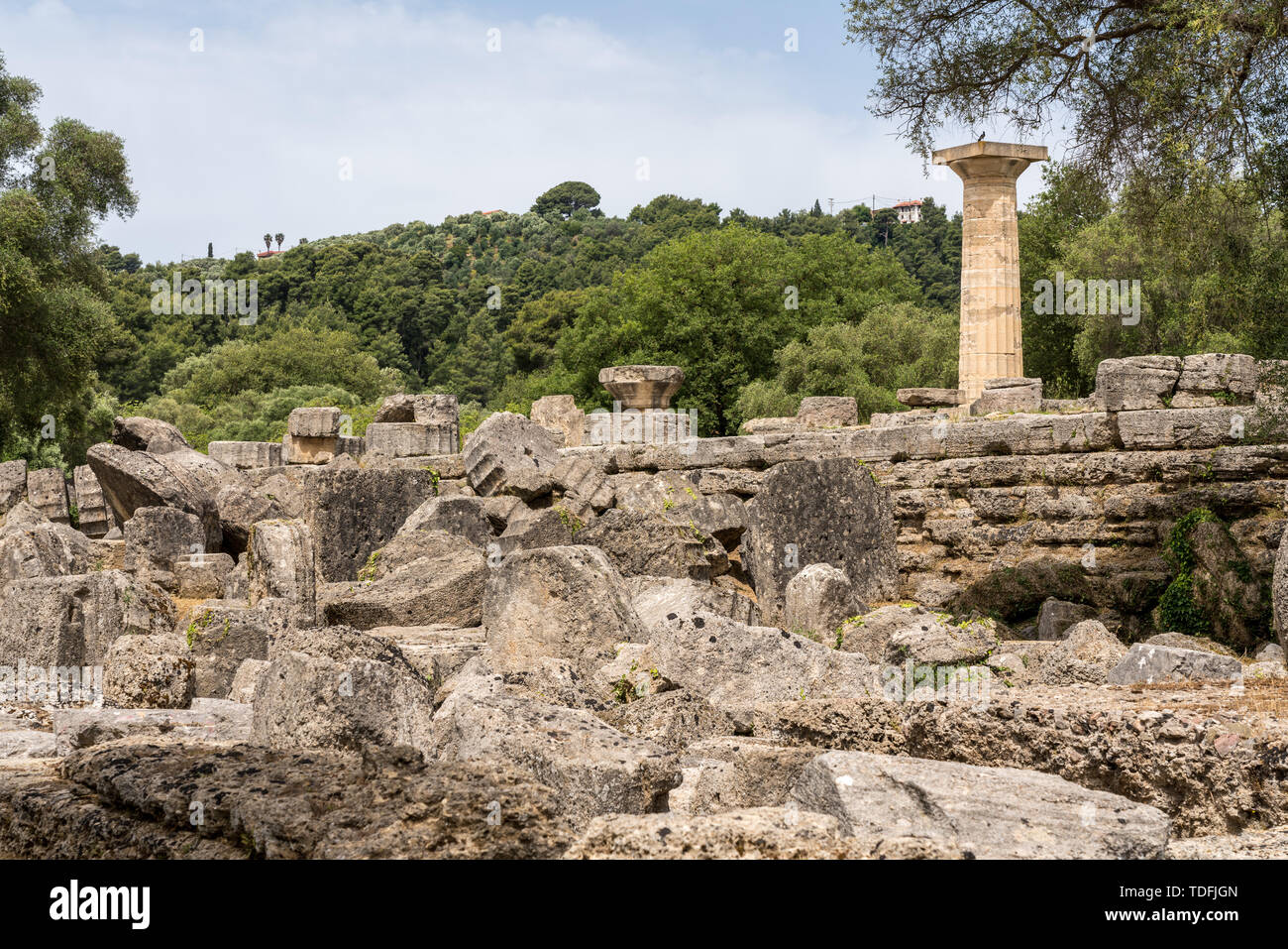 Collapsed Temple of Zeus at the site of the first Olympics at Olympia ...