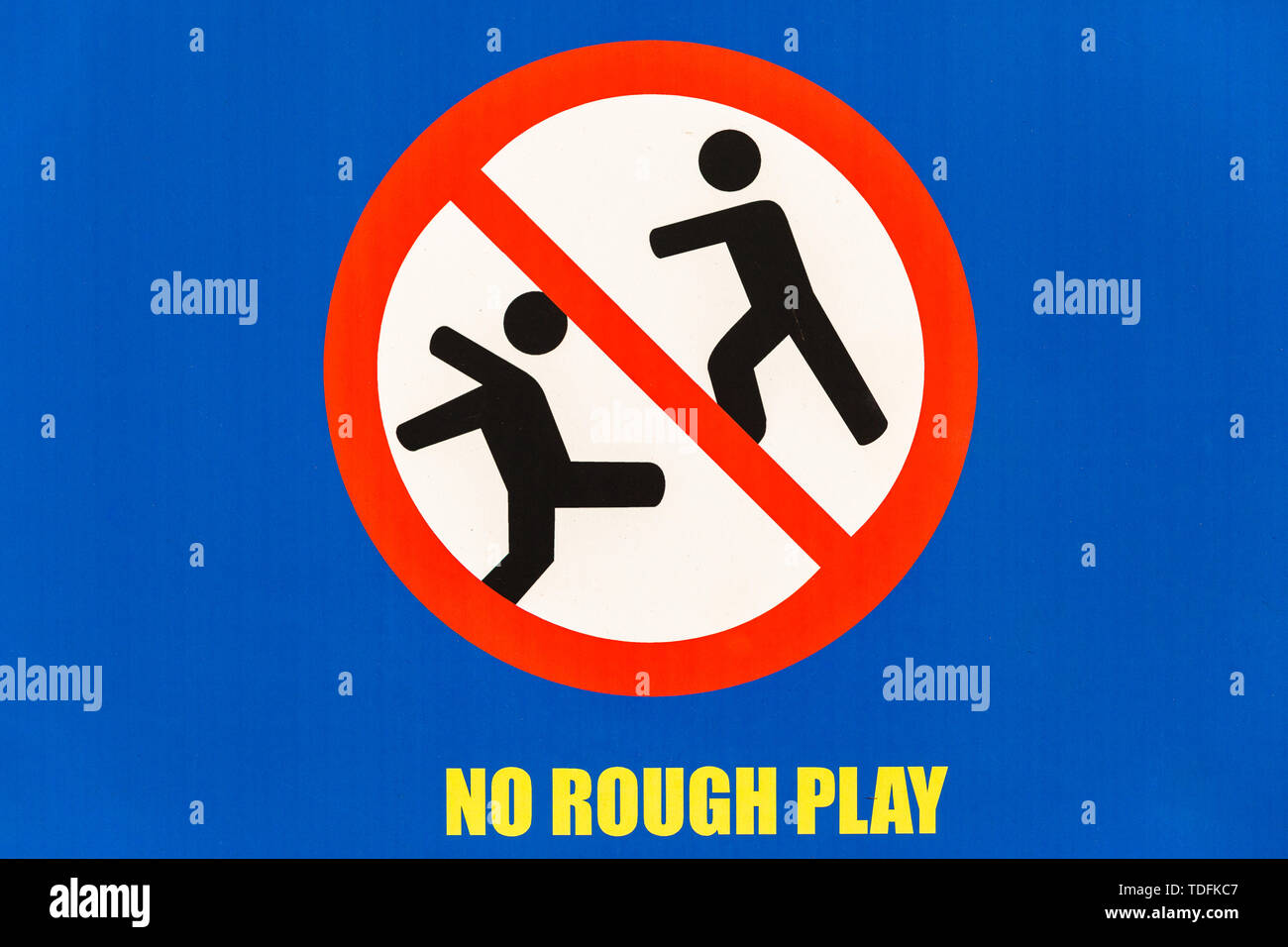 Public board notice sign NO ROUGH PLAY yellow words illustration ...