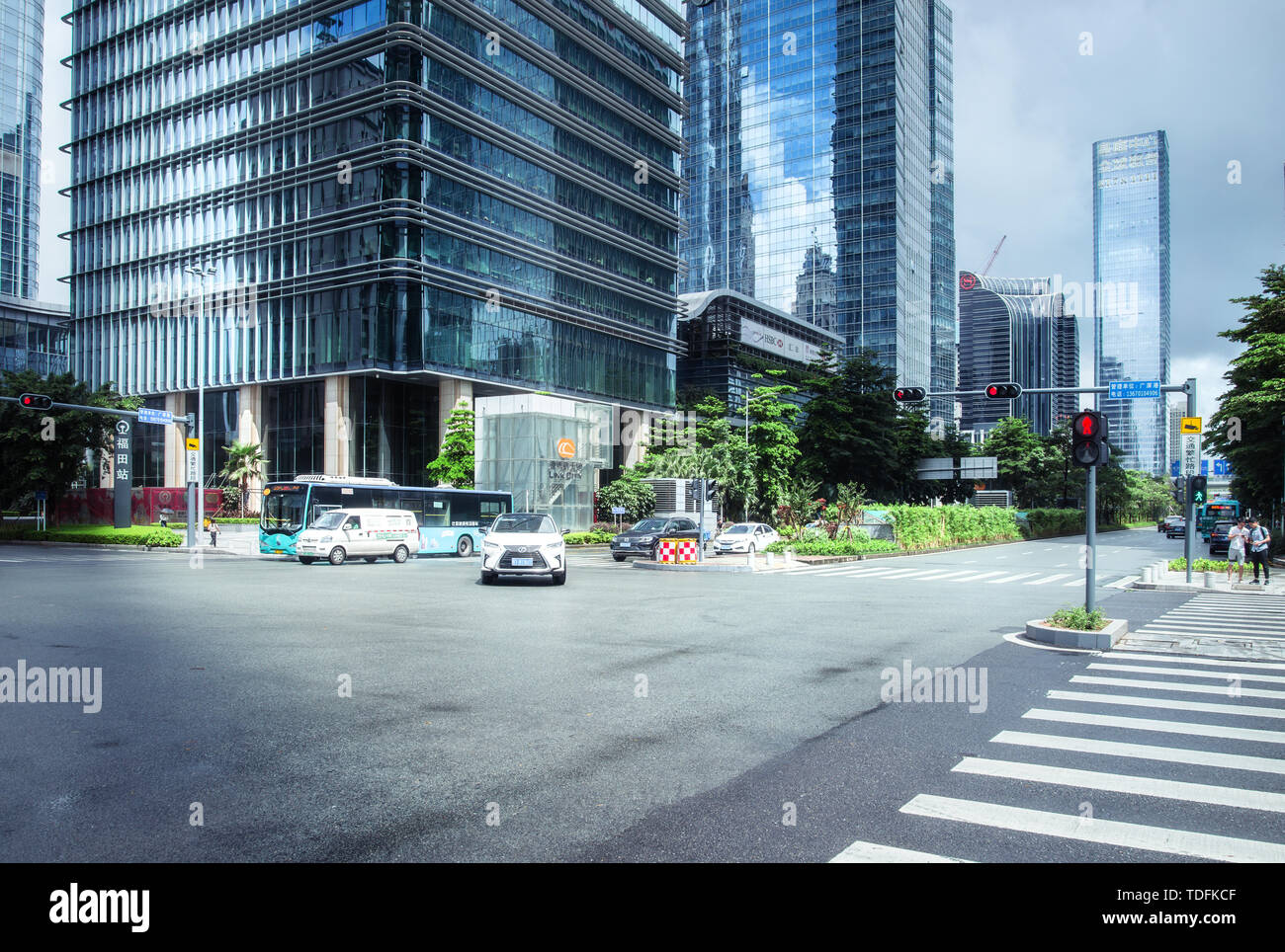 Shenzhen Futian cbd building block blue sky white clouds sunshine ...