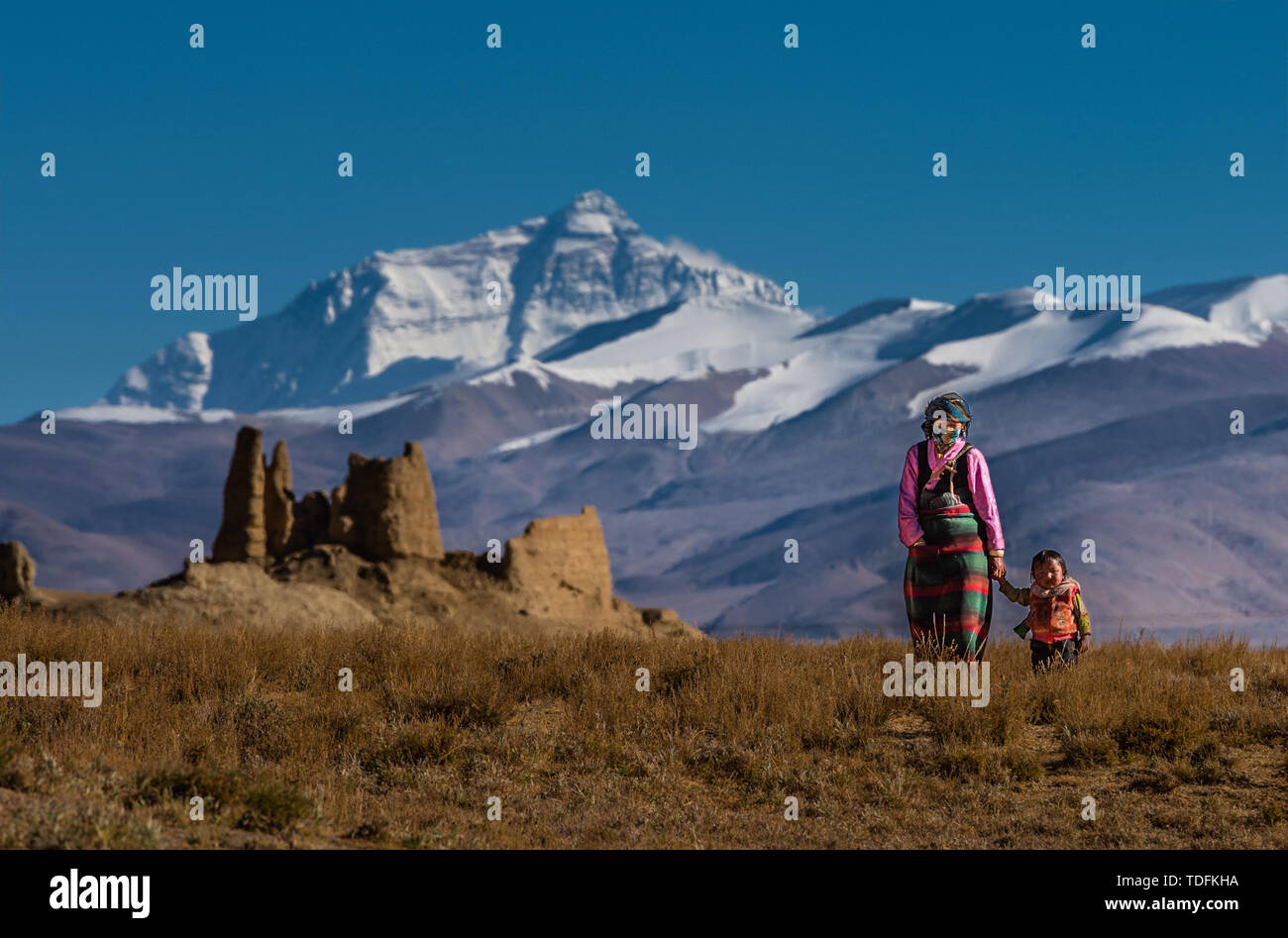 Photographed at the ruins of old Ding Day in Tibet, looking at Mount ...