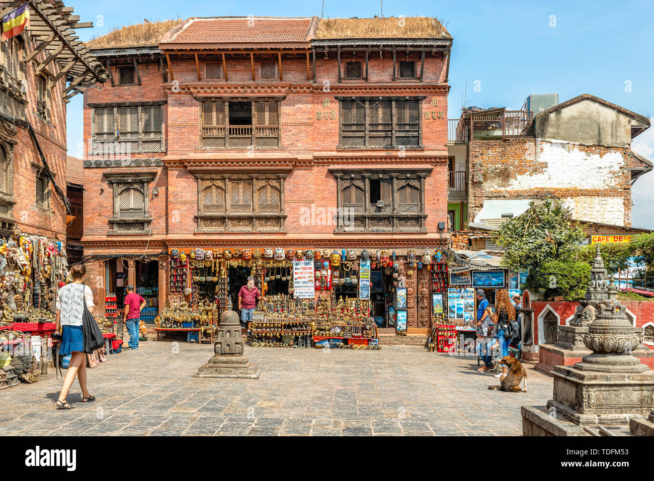 Kathmandu, Nepal - Oct 11, 2018: Tourists visiting temples complex ...