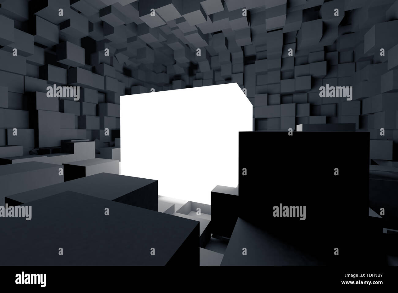 A glowing cube in a cube room Stock Photo - Alamy