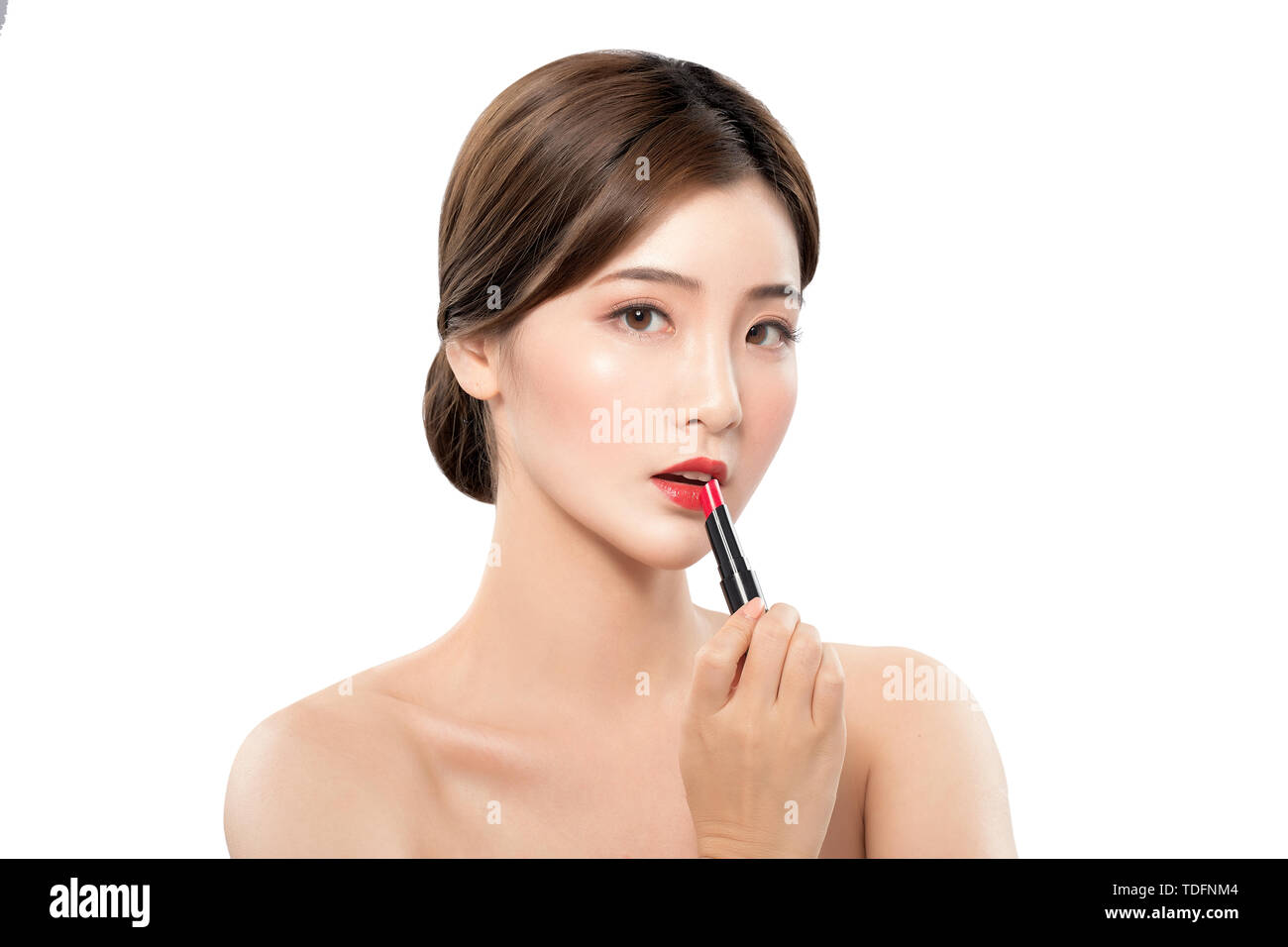 Beauty in makeup in shed shot against white background Stock Photo - Alamy
