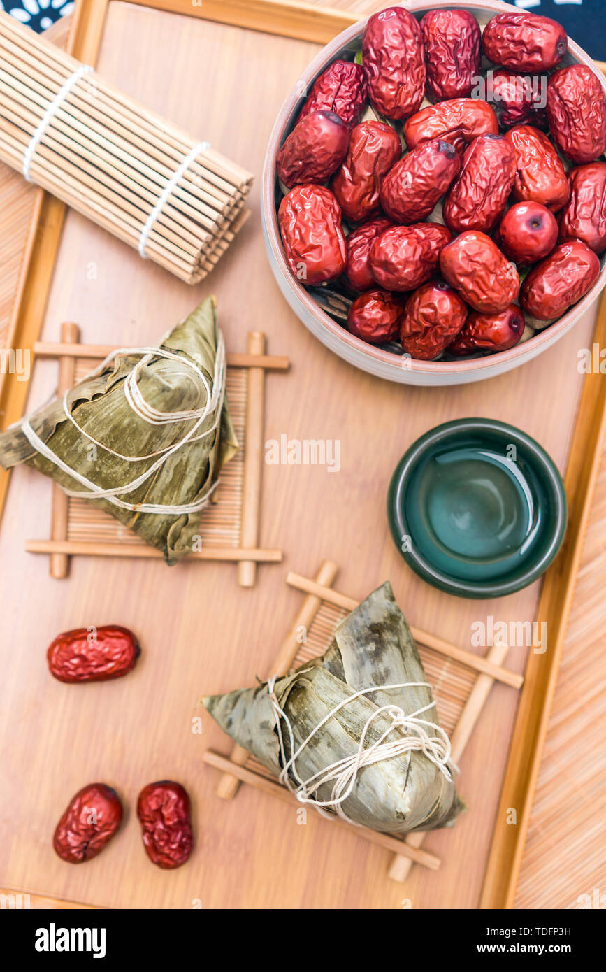 Close-up overhead photo of Zongzi red jujube at Dragon Boat Festival ...