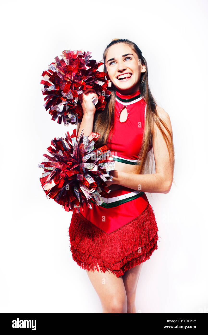 young smiling cheerleader girl happy smiling isolated on white ...