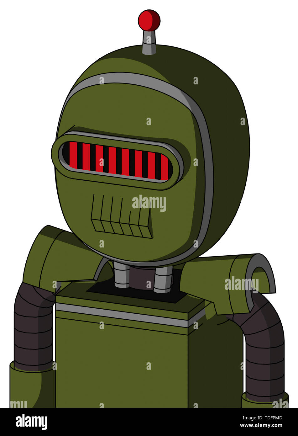 Portrait style army-green automaton with bubble head and toothy mouth ...
