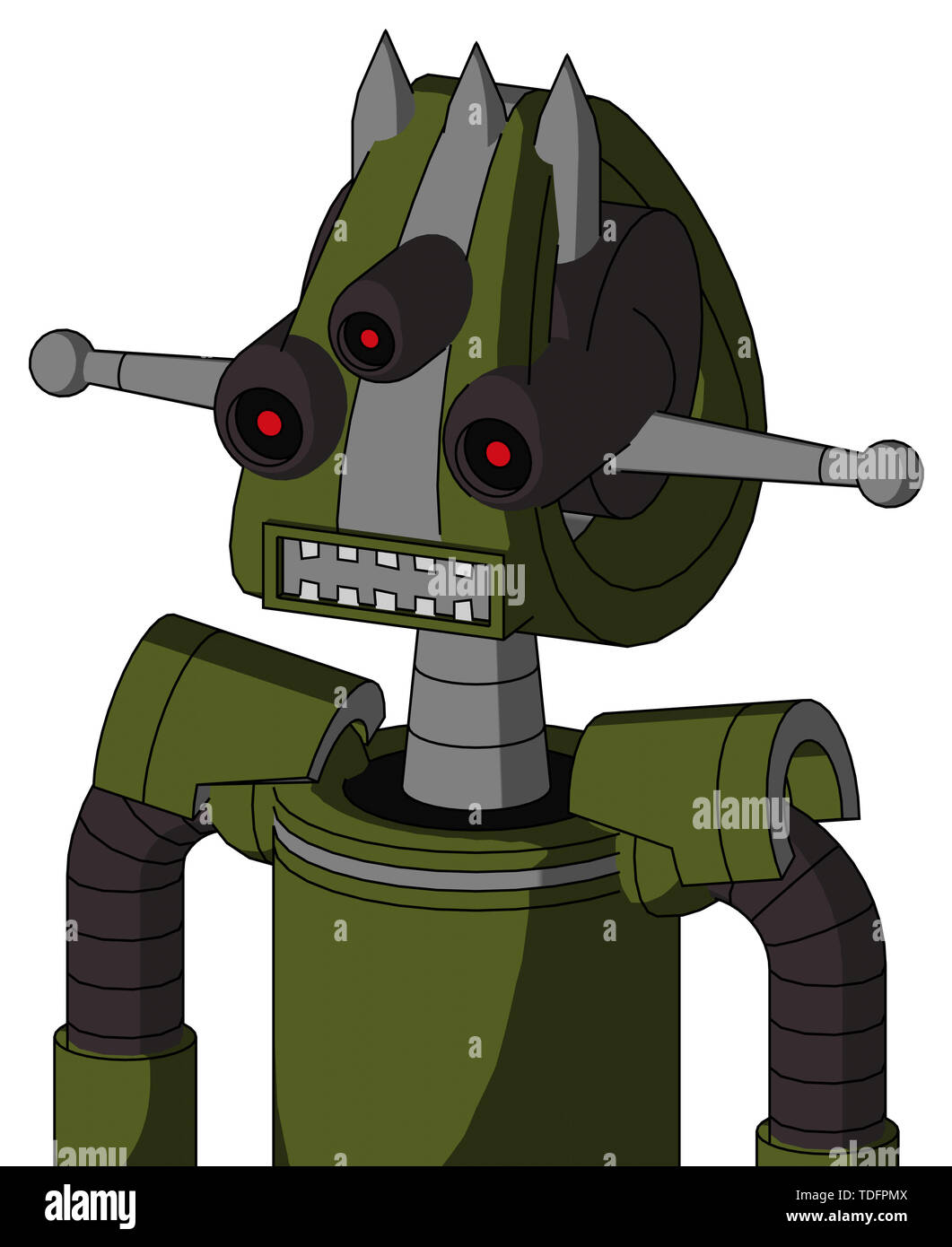 Portrait style army-green automaton with droid head and square mouth ...