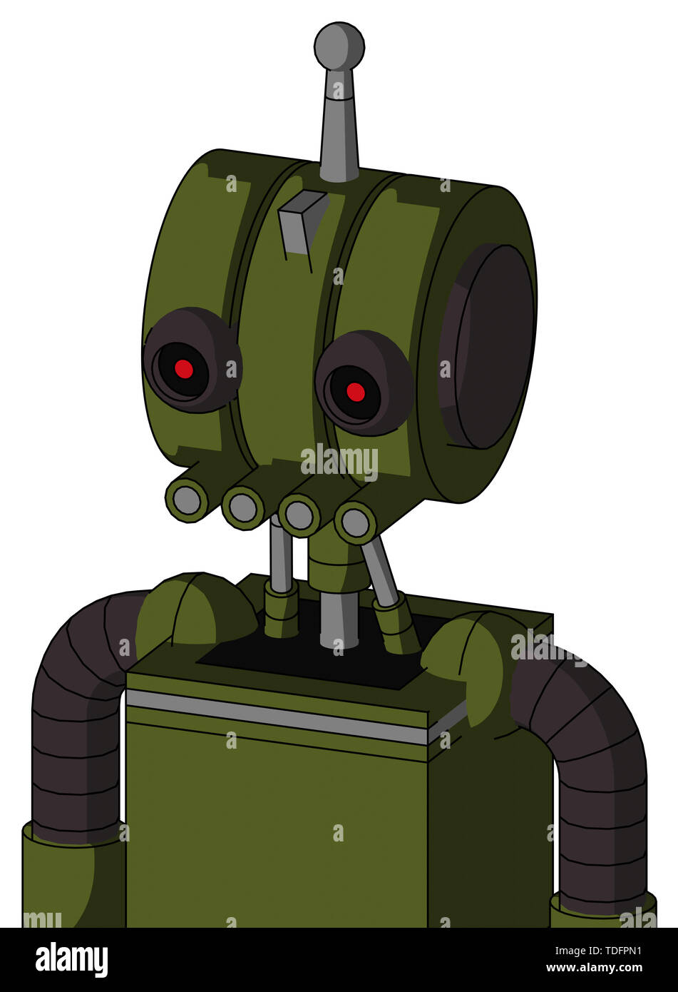 Portrait style army-green automaton with multi-toroid head and pipes ...