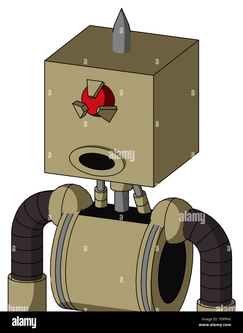 Portrait style army-tan automaton with box head and round mouth and ...