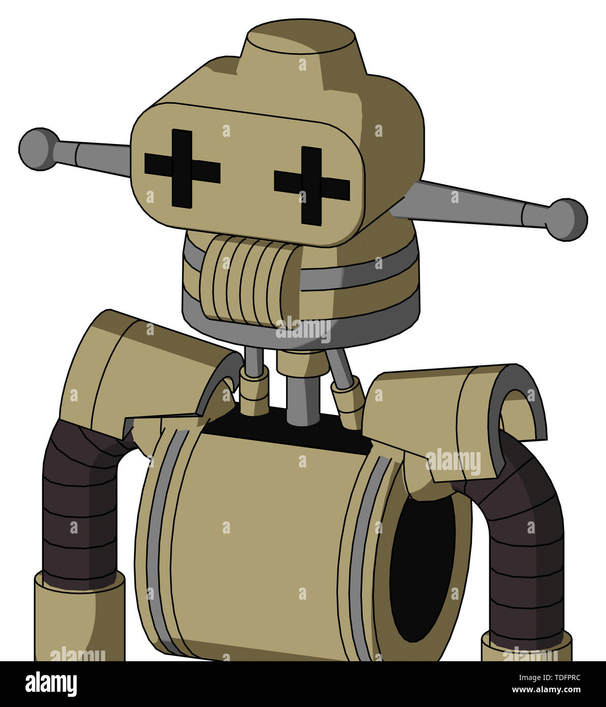 Portrait style army-tan automaton with cone head and speakers mouth and ...