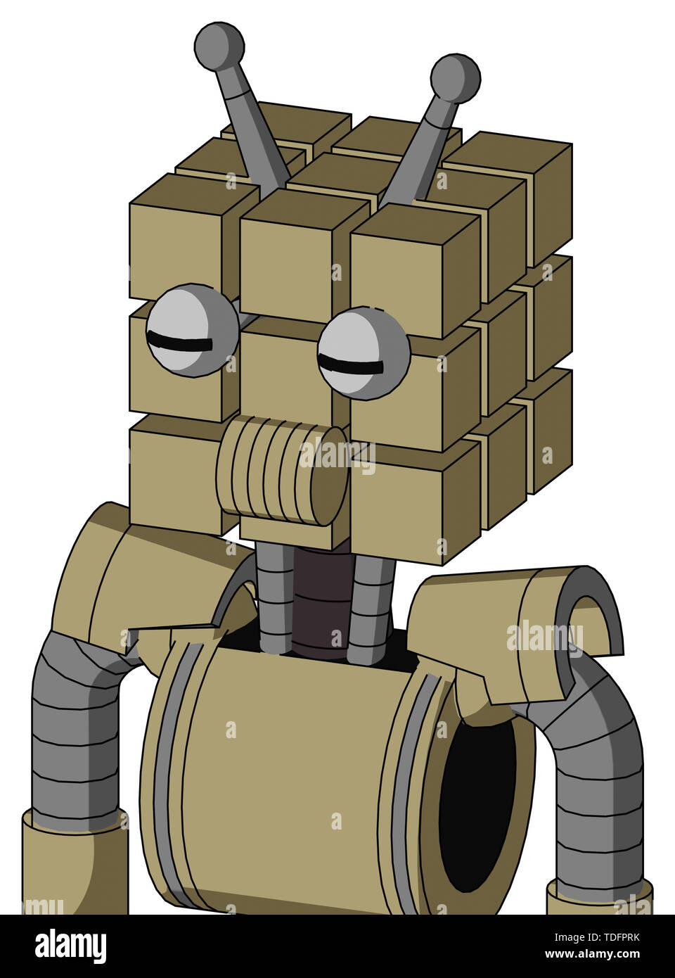 Portrait style army-tan automaton with cube head and speakers mouth and ...
