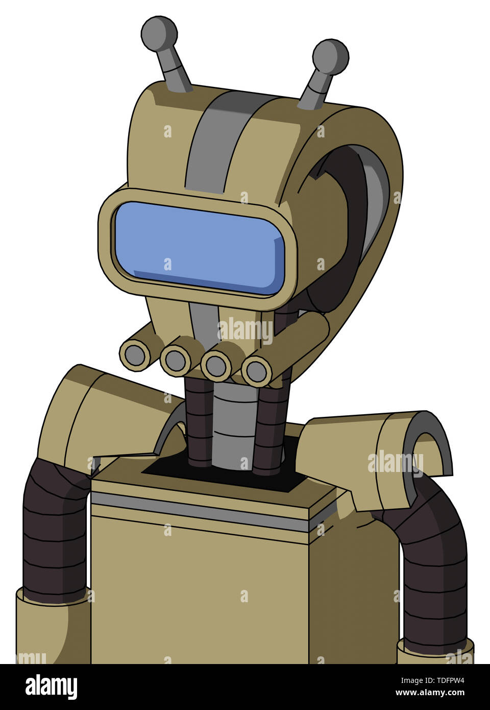 Portrait style army-tan automaton with droid head and pipes mouth and ...