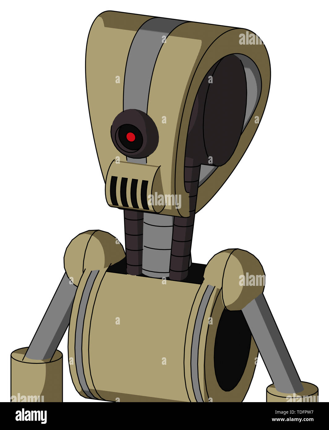 Portrait style army-tan automaton with droid head and speakers mouth ...