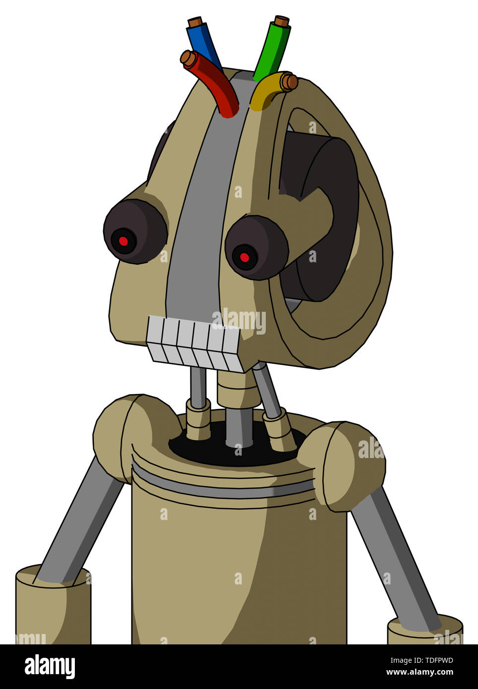 Portrait style army-tan automaton with droid head and teeth mouth and ...