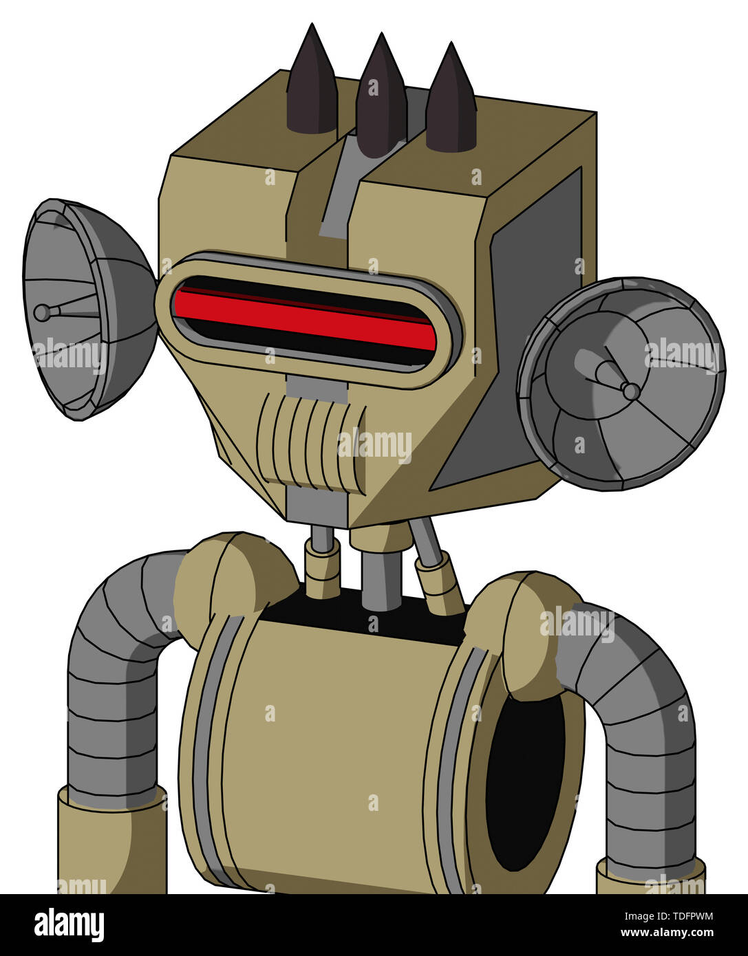 Portrait style army-tan automaton with mechanical head and speakers ...