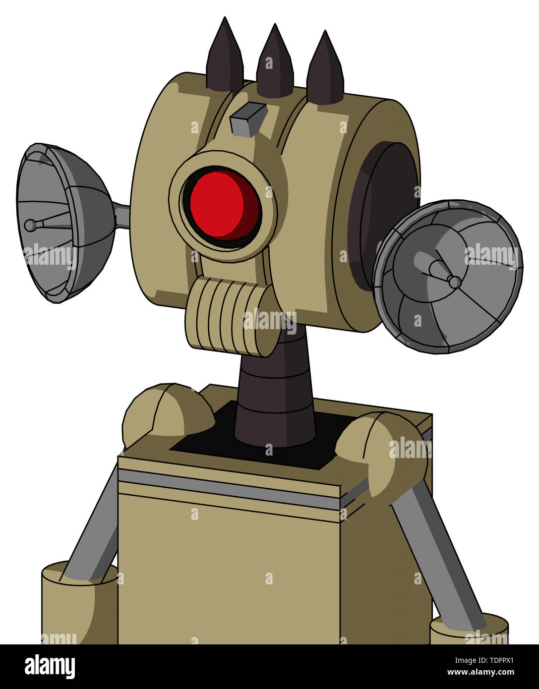 Portrait style army-tan automaton with multi-toroid head and speakers ...