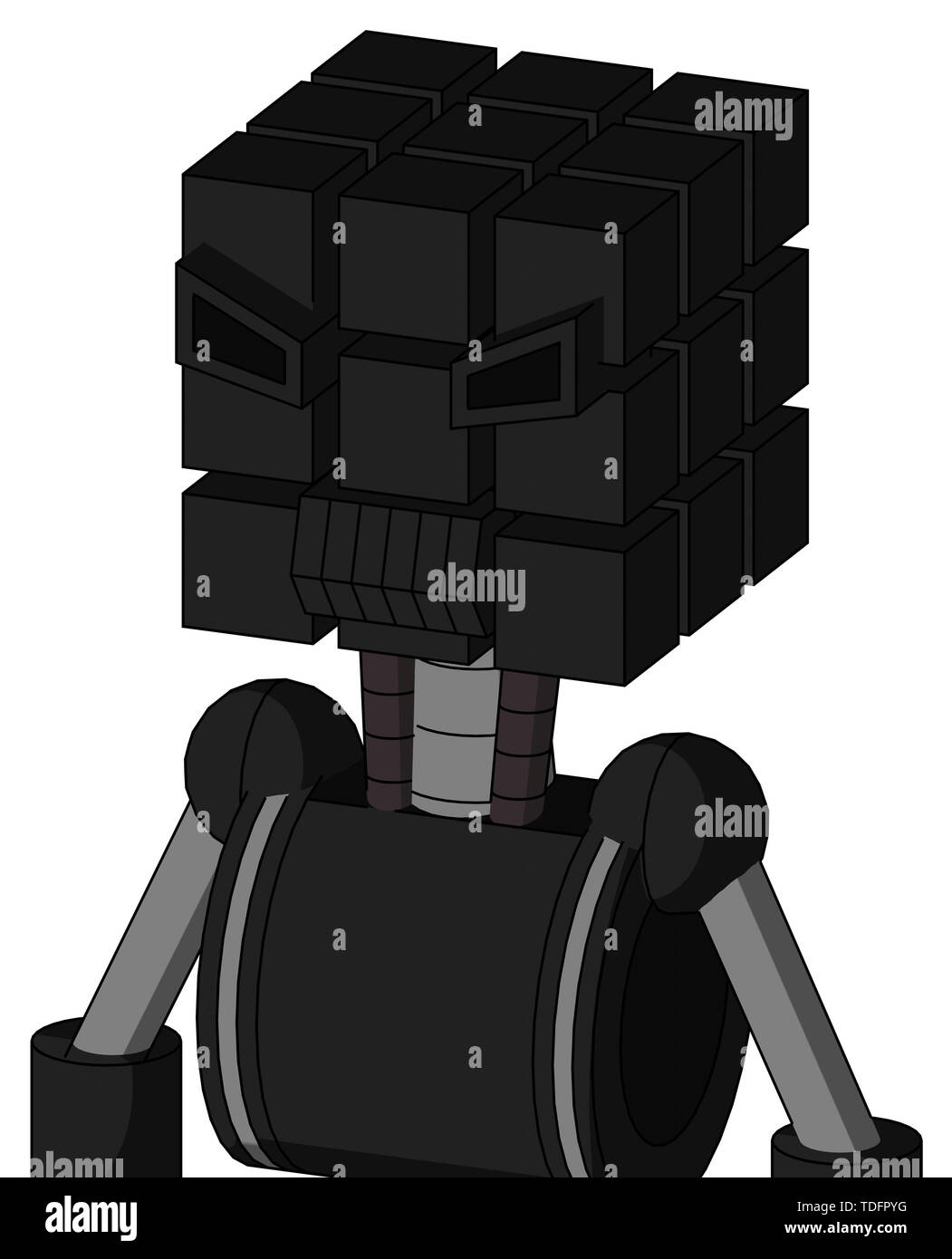 Portrait style black automaton with cube head and toothy mouth and ...