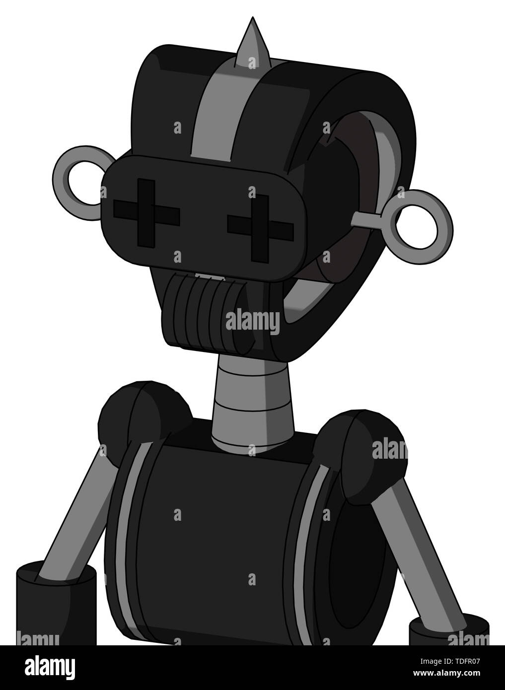Portrait style black automaton with droid head and speakers mouth and ...