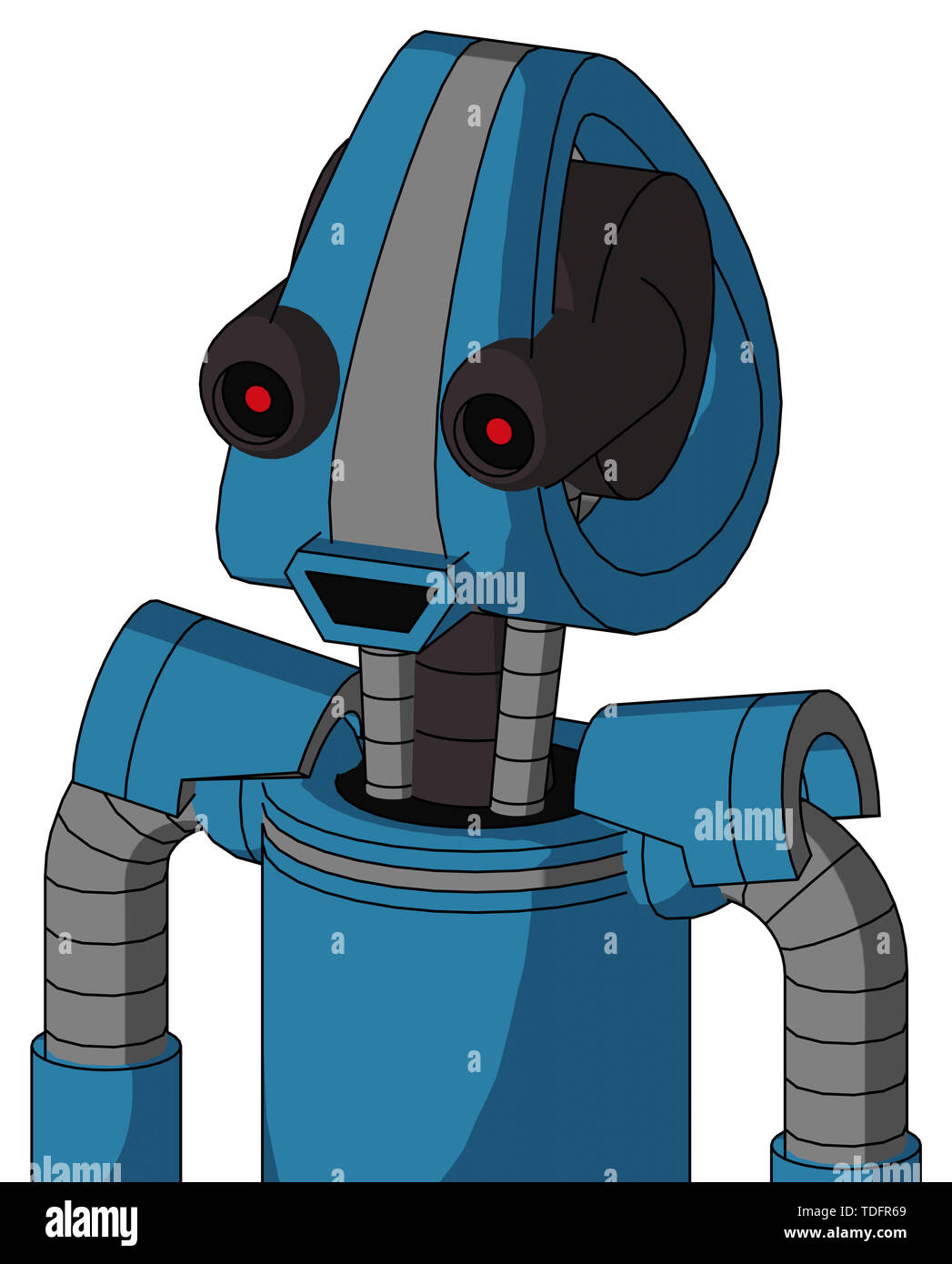 Portrait style blue automaton with droid head and happy mouth and black ...