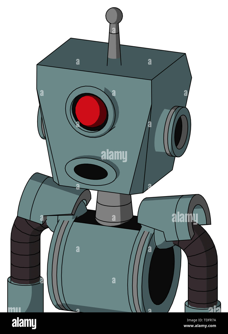 Portrait style blue droid with box head and round mouth and cyclops eye ...