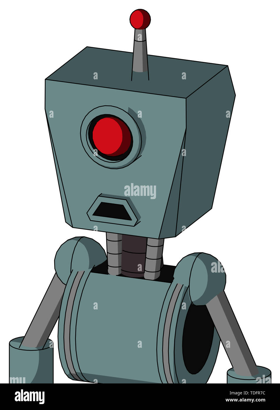 Portrait style blue droid with box head and sad mouth and cyclops eye ...