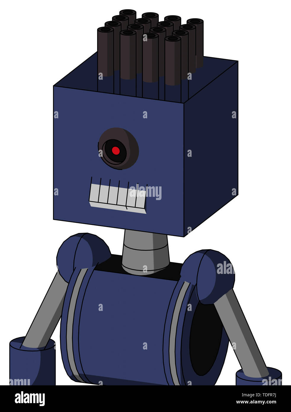 Portrait style blue droid with box head and teeth mouth and black ...