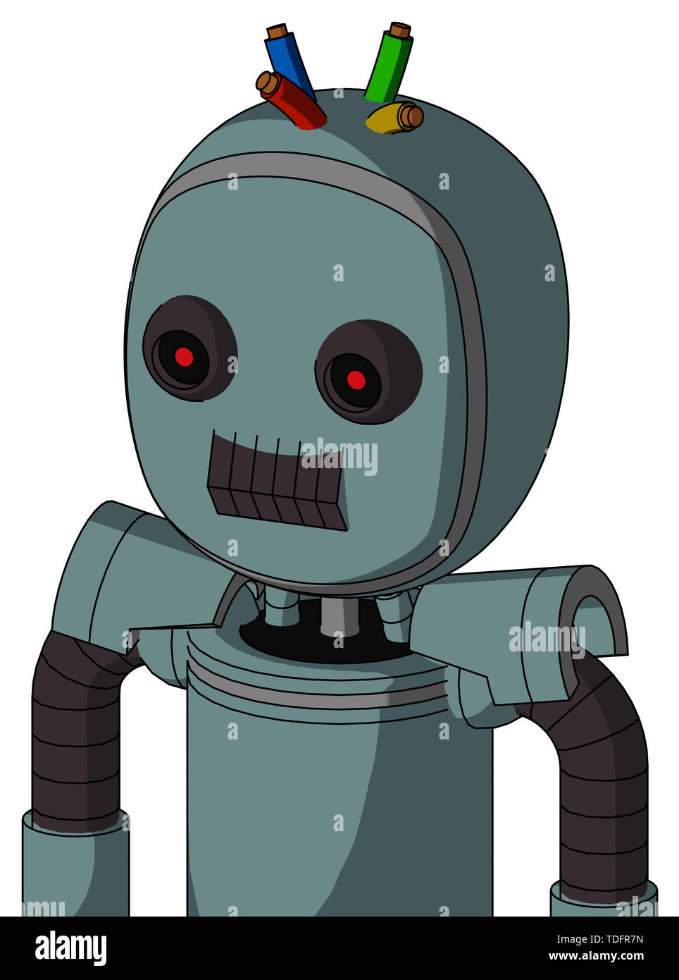 Portrait style blue droid with bubble head and dark tooth mouth and ...